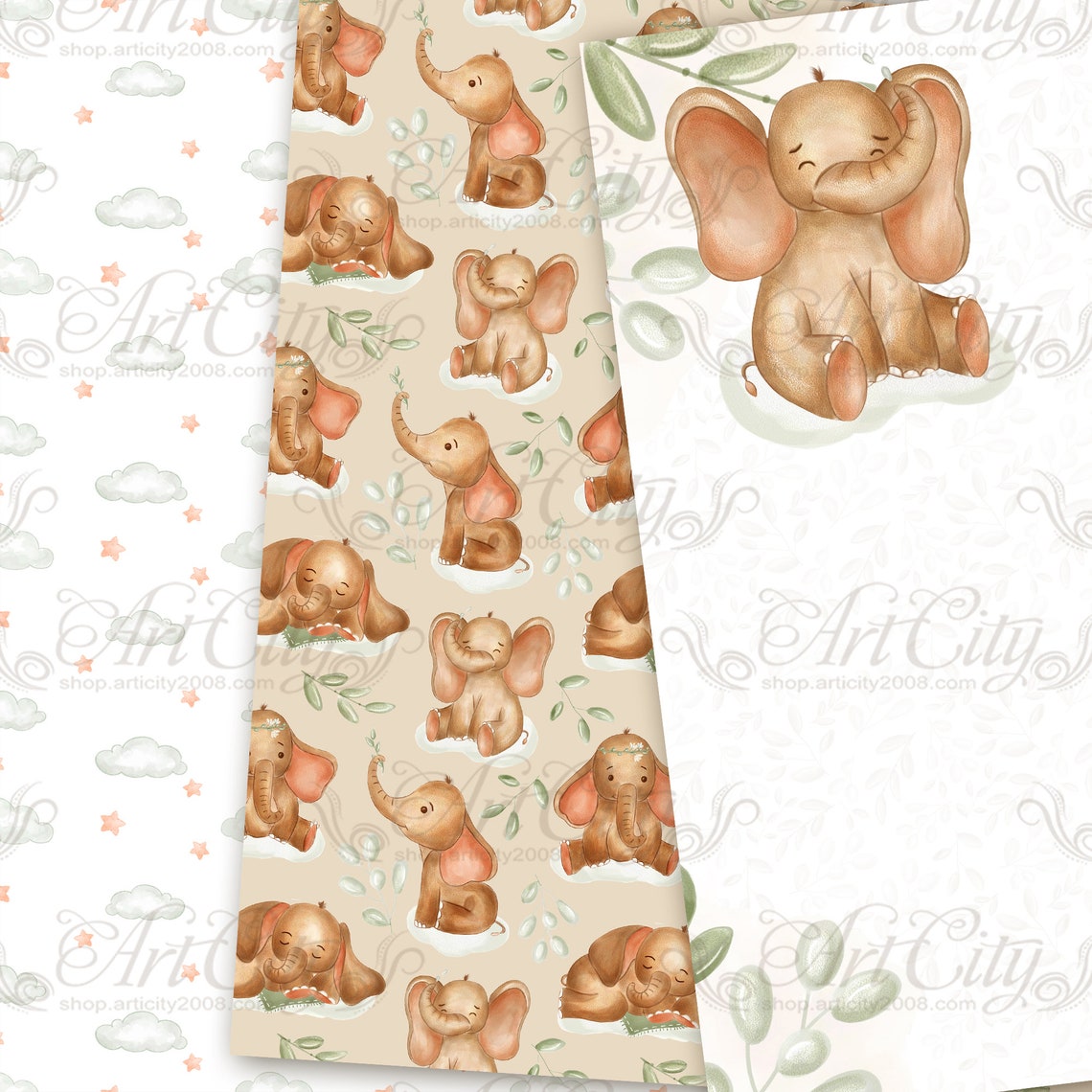 Baby Digital Paper Lovely Elephant Scrapbook Background - Etsy