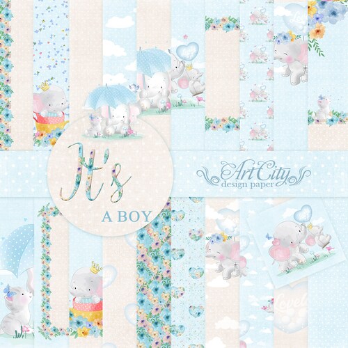 Baby Boy Digital Paper Baby Shower Scrapbook Blue & Grey - Etsy