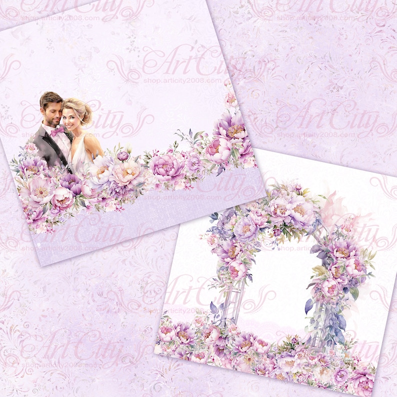 Romantic Wedding Digital Paper Pack – Pink and Purple Floral ...