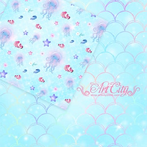 Little Mermaids Digital Paper Cute Children Collection Summer - Etsy