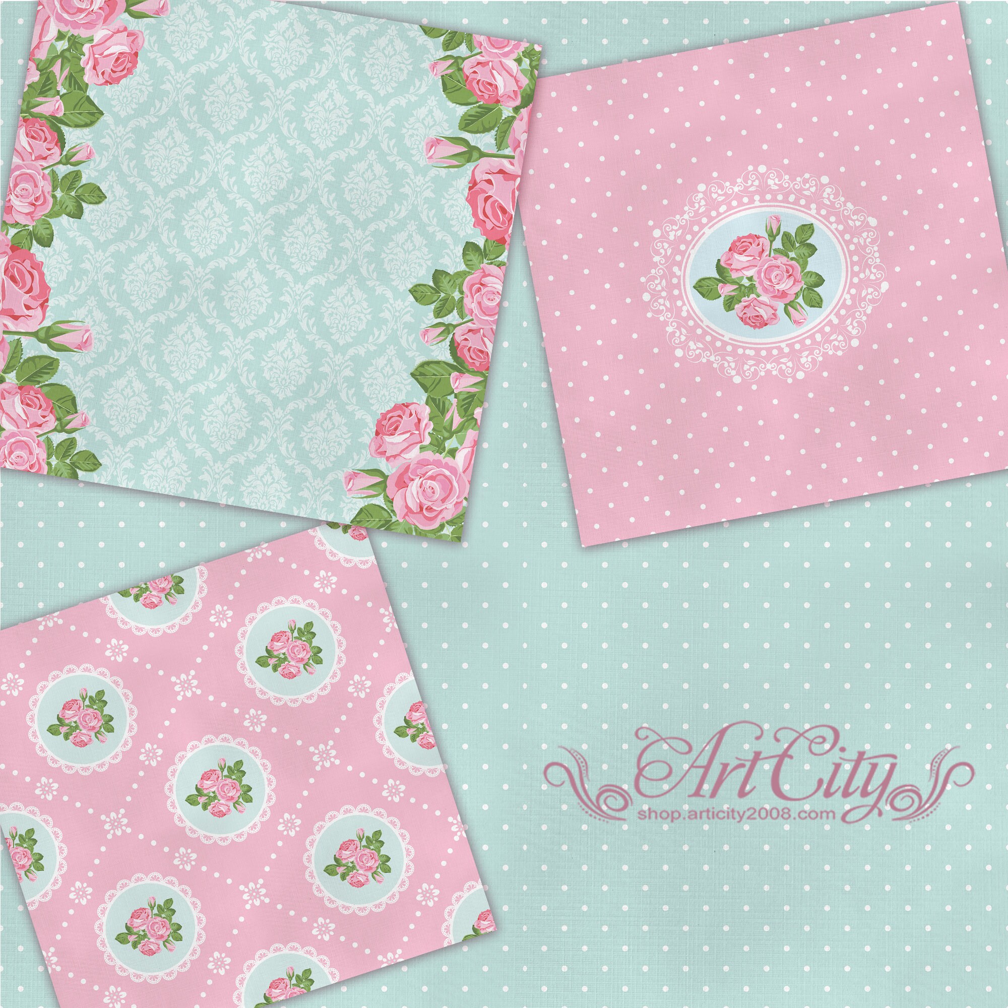 Shabby Chic Digital Papers Romantic Floral Scrapbook - Etsy