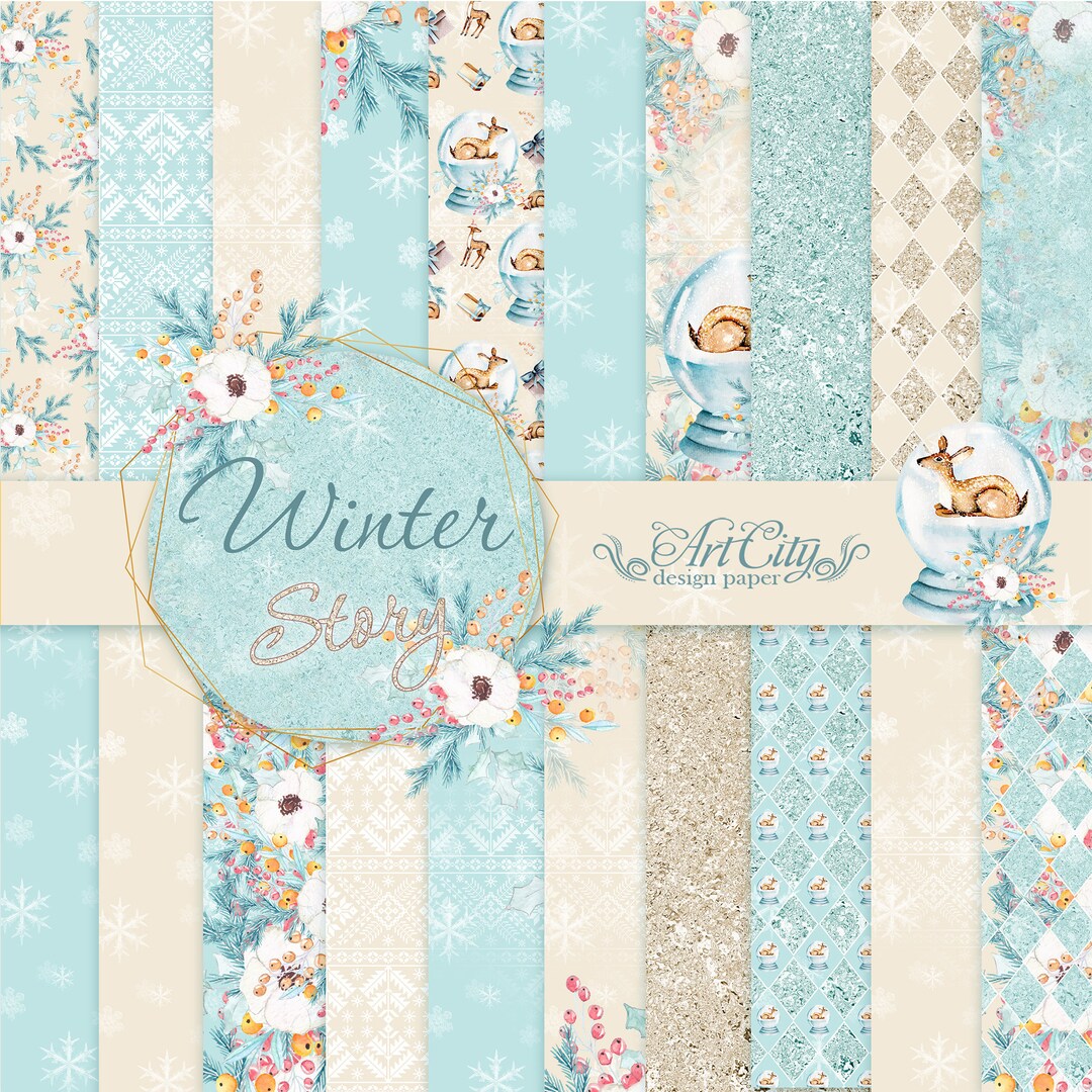 Winter Digital Paper Scrapbook Blue Gold Christmas Background Knitting ...