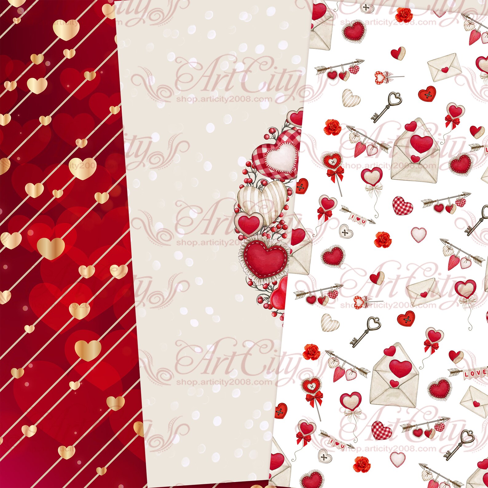 Love Digital Paper Red Heart Scrapbook Background Gold - Etsy