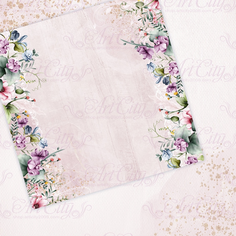 Floral Dreams Digital Paper Pack, Pastel Pink and Blue Watercolor ...