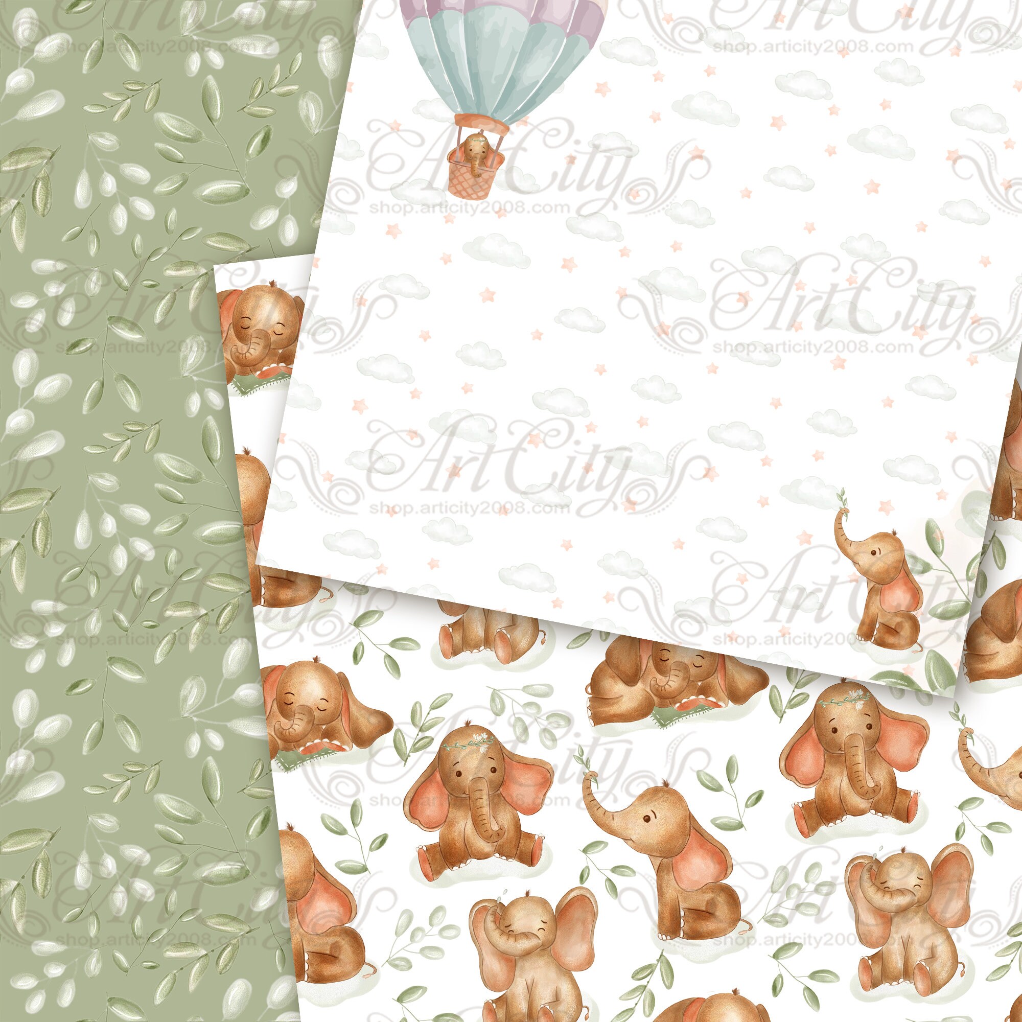 Baby Digital Paper Lovely Elephant Scrapbook Background - Etsy