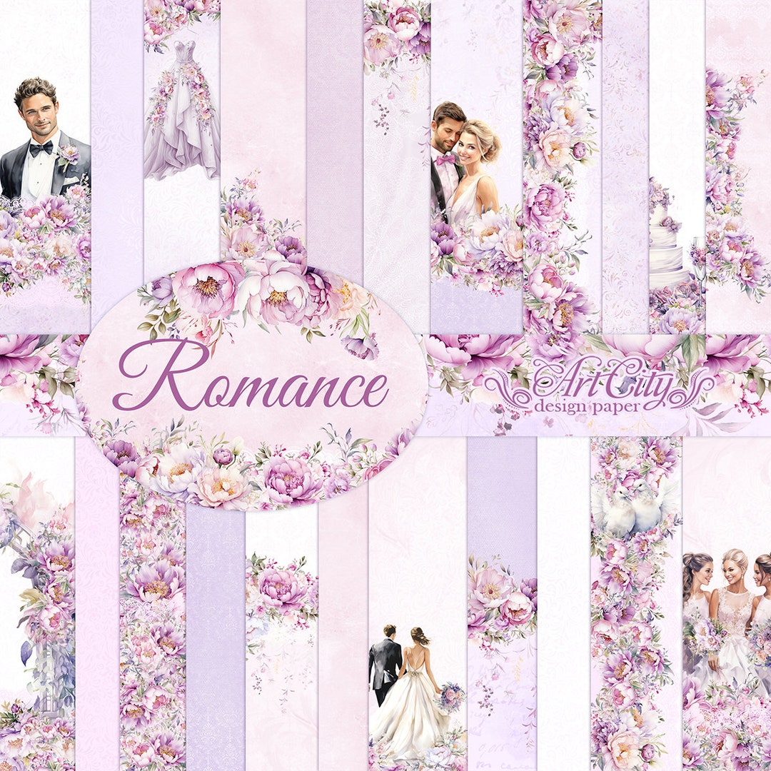 Romantic Wedding Digital Paper Pack – Pink and Purple Floral ...