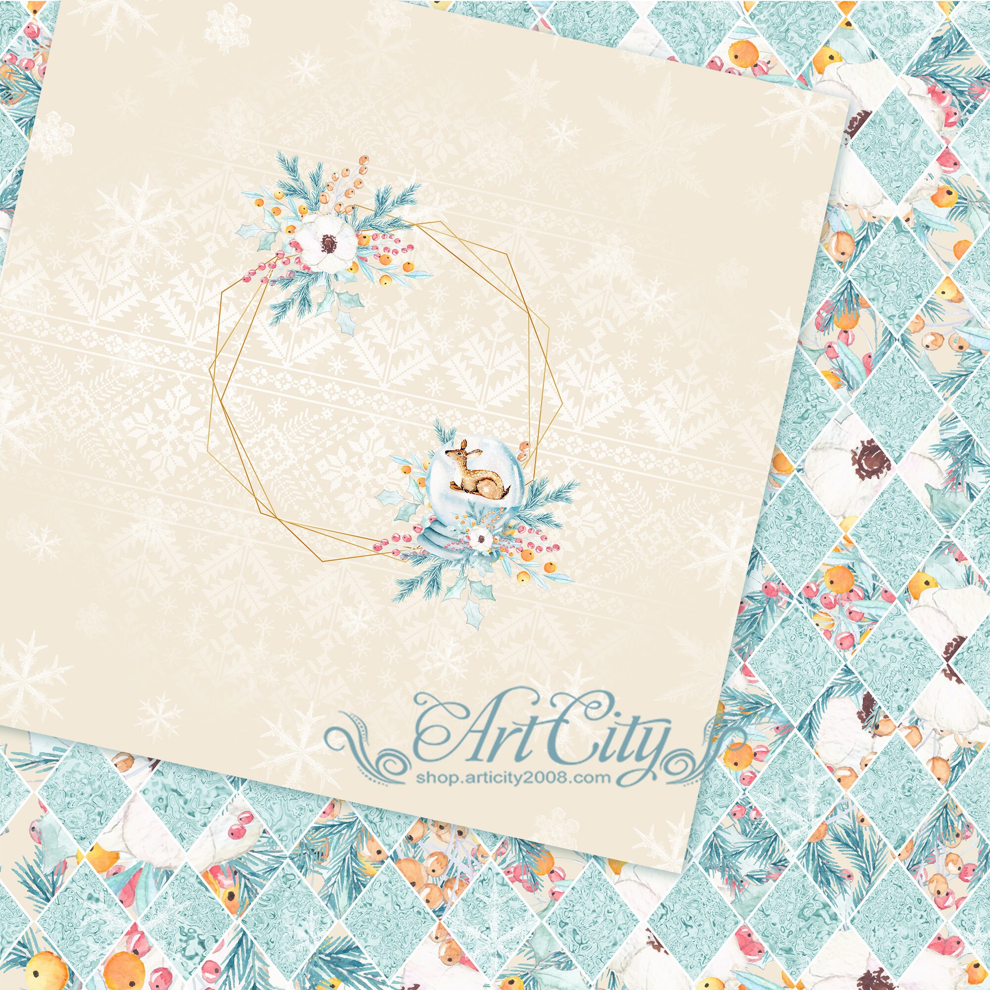Winter Digital Paper Scrapbook Blue Gold Christmas Background | Etsy