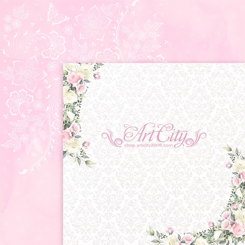 Delicate Flowers Digital Paper, Pink Floral Backgrounds, Romantic ...
