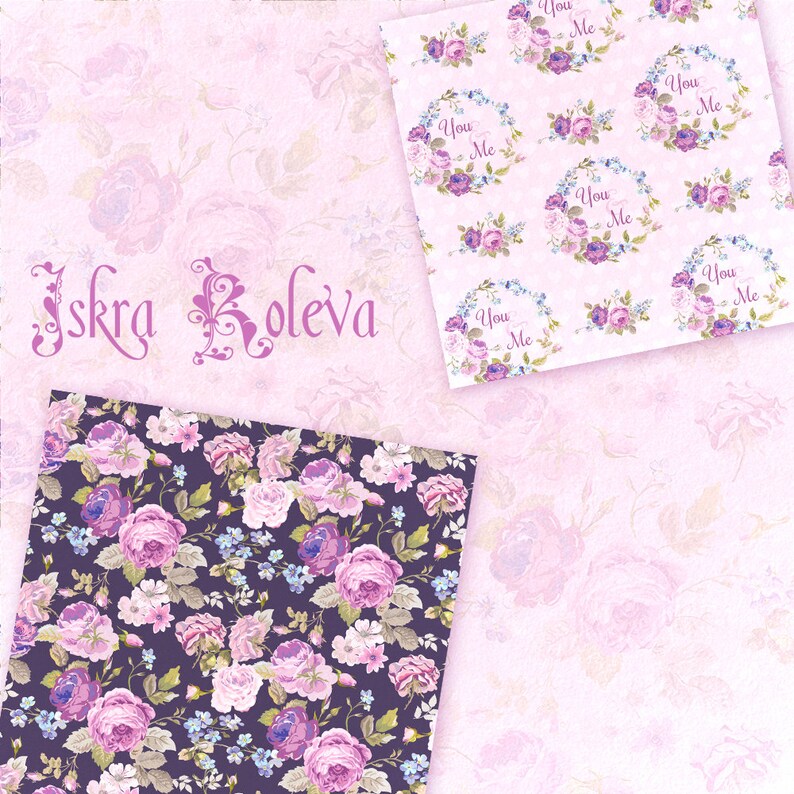 Flower Digital Paper Pink Background Love Scrapbook Bike | Etsy