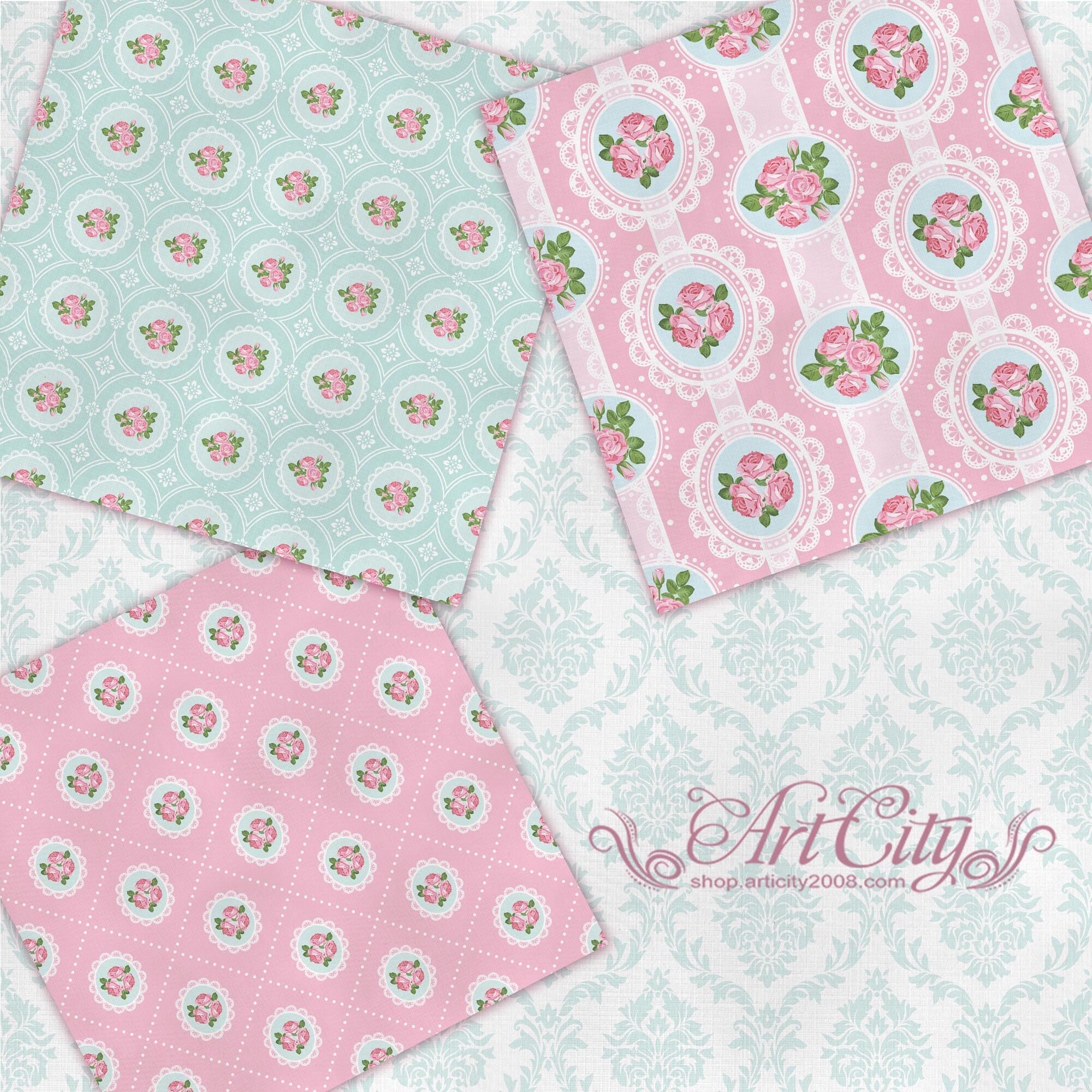 Shabby Chic Digital Papers Romantic Floral Scrapbook - Etsy
