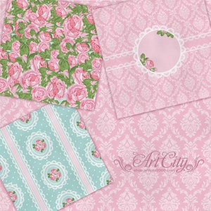 Shabby Chic Digital Papers Romantic Floral Scrapbook Background Pink ...