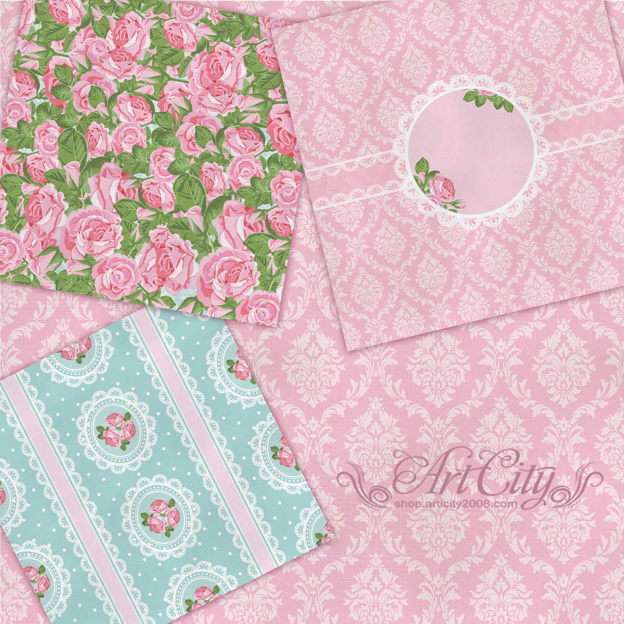 Shabby Chic Digital Papers Romantic Floral Scrapbook - Etsy