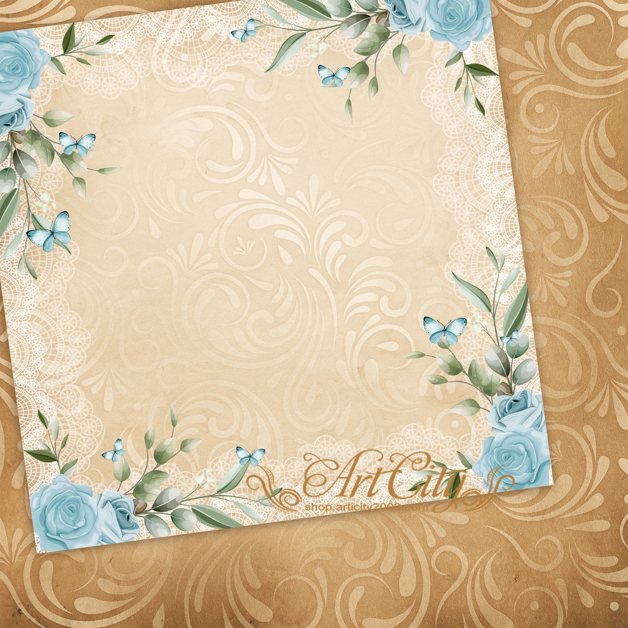 Vintage Digital Paper Blue Flower Scrapbook Background Wood - Etsy