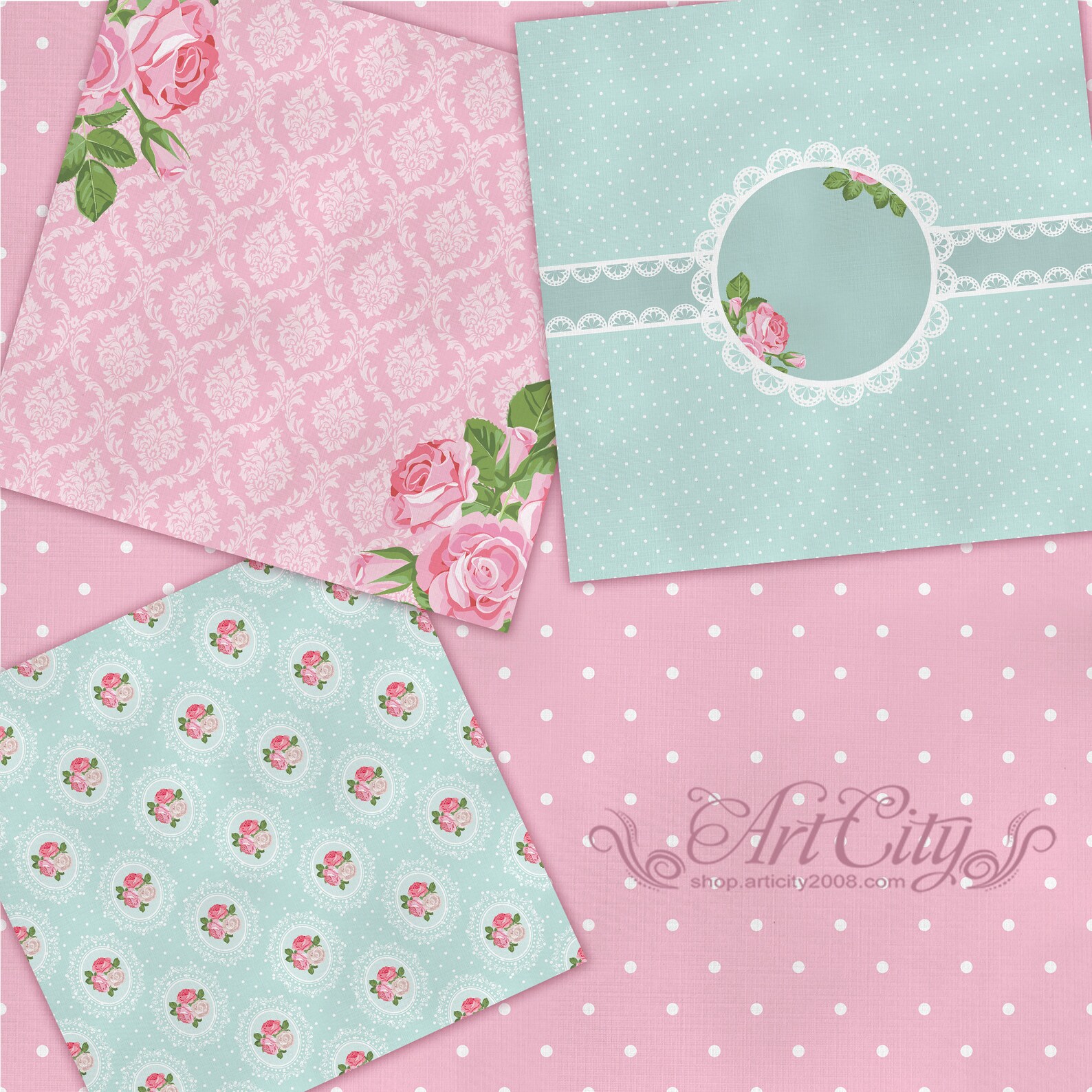 Shabby Chic Digital Papers Romantic Floral Scrapbook - Etsy