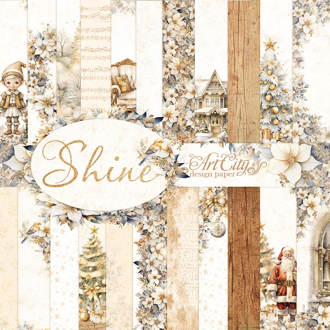 Golden Christmas Digital Paper Pack – Elegant Holiday Designs, Gold ...