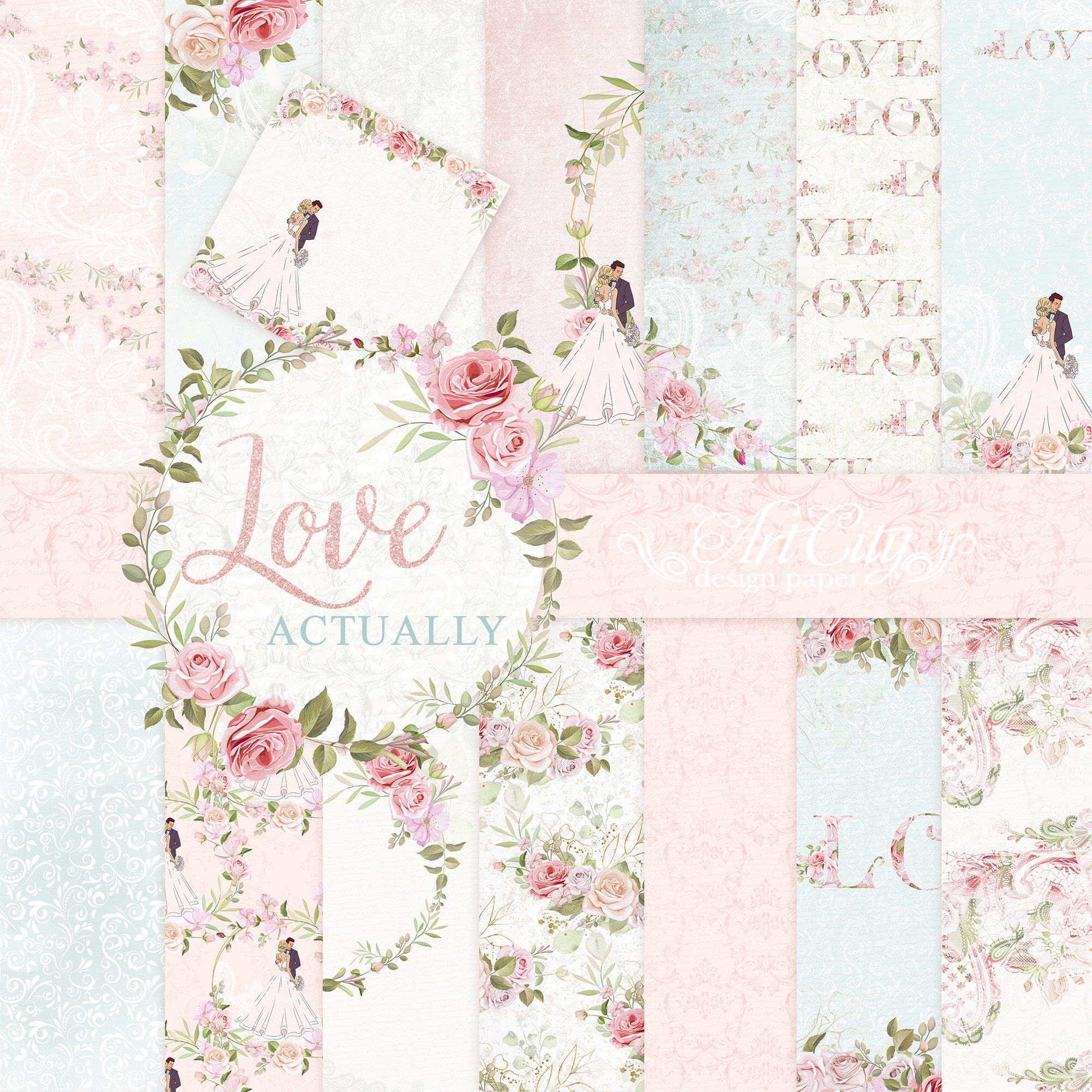 Wedding Digital Paper Bride and Groom Backgrounds Mint | Etsy