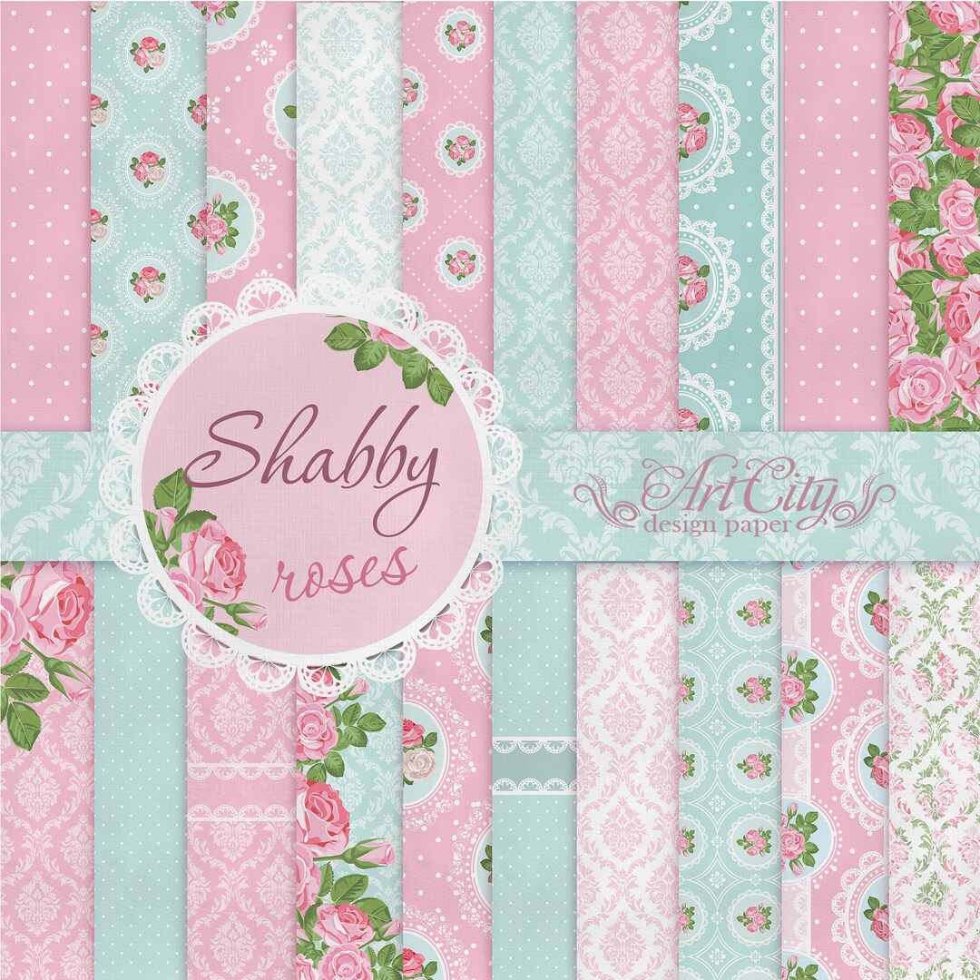 Shabby Chic Digital Papers Romantic Floral Scrapbook Background Pink ...