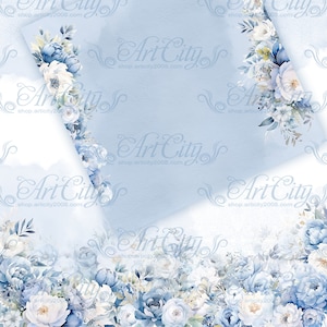 Dusty Blue Digital Floral Scrapbook Paper Pack – Elegant Vintage ...