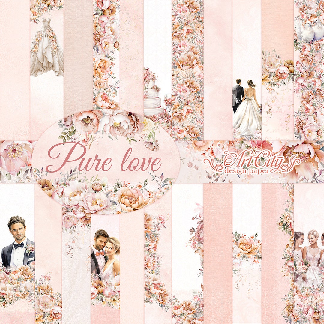 Wedding Digital Paper Pack - Romantic Floral Scrapbook Set, Bride ...