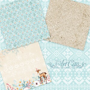 Winter Digital Paper Scrapbook Blue Gold Christmas Background Knitting ...