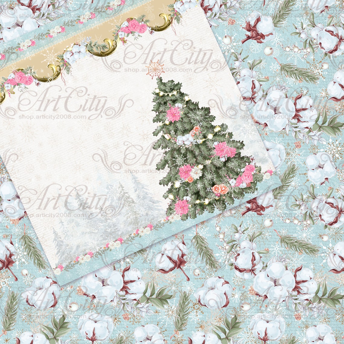 Sweet Christmas Digital Paper Tree Scrapbook Wood Deer Background Pink ...