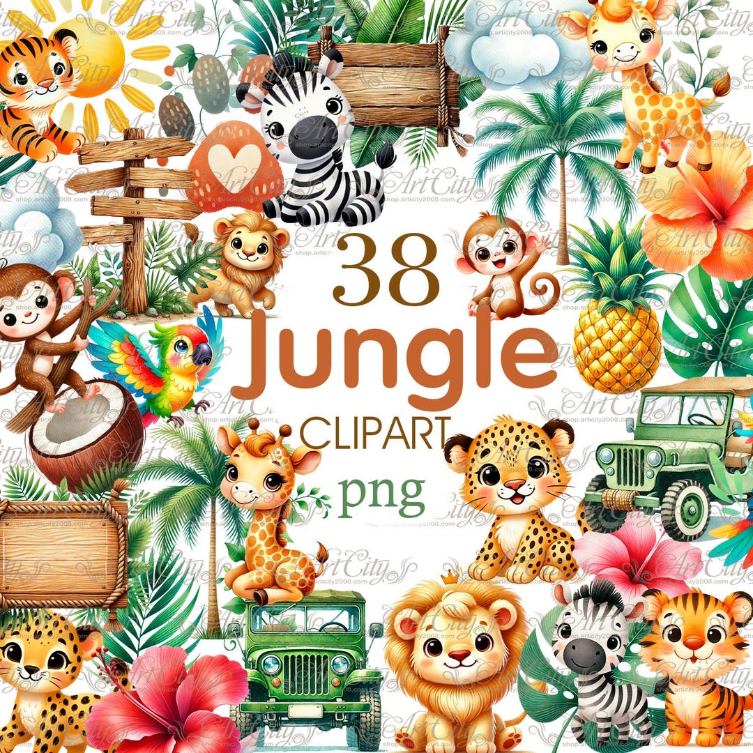 Jungle Animals Clipart PNG, Cute Safari Animals, Watercolor Wildlife ...