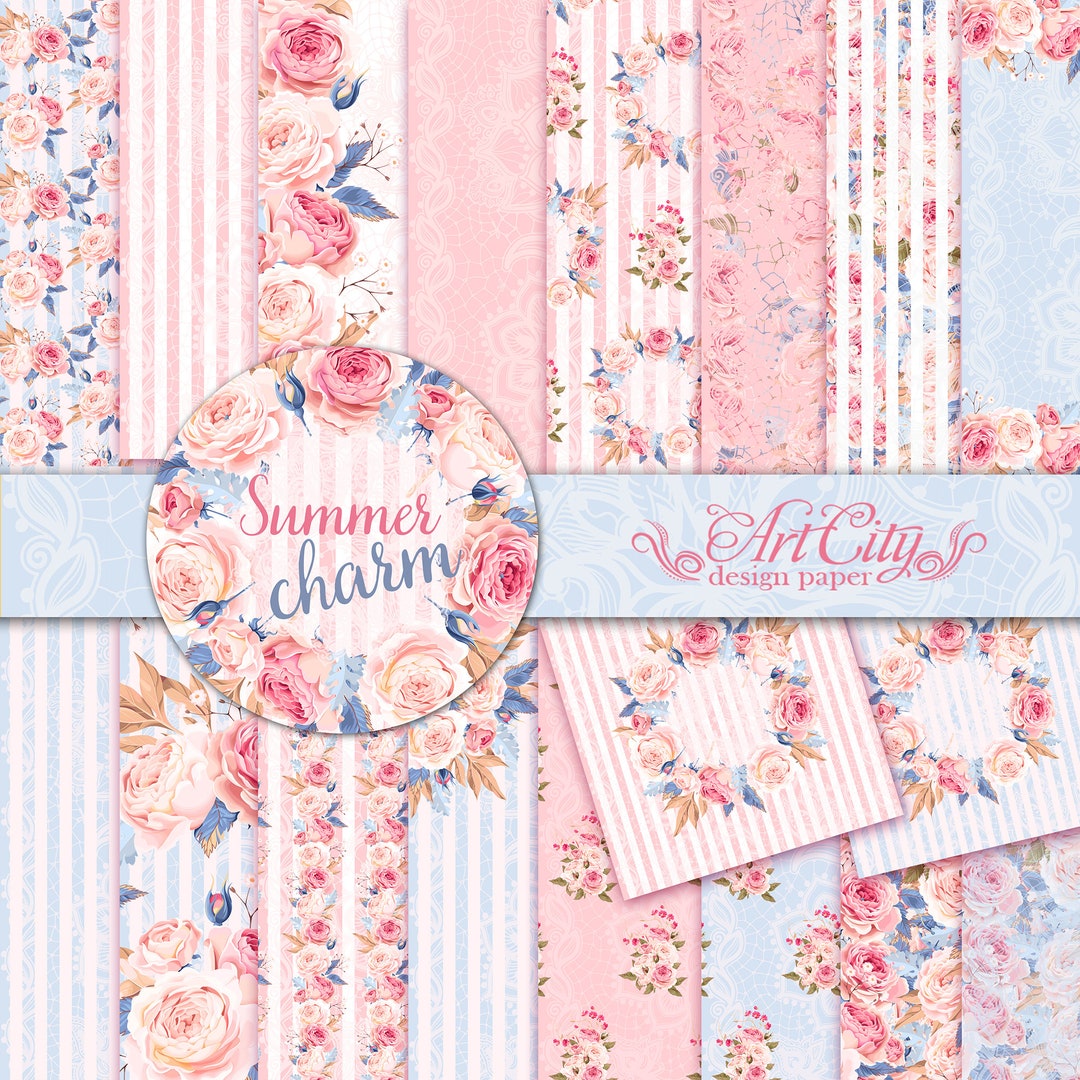 Wedding Digital Paper Blush and Pink Scrapbook Background Flowers ...