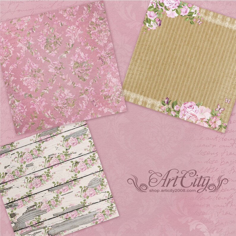 Vintage Digital Paper Blush Flower Scrapbook Background Wood | Etsy