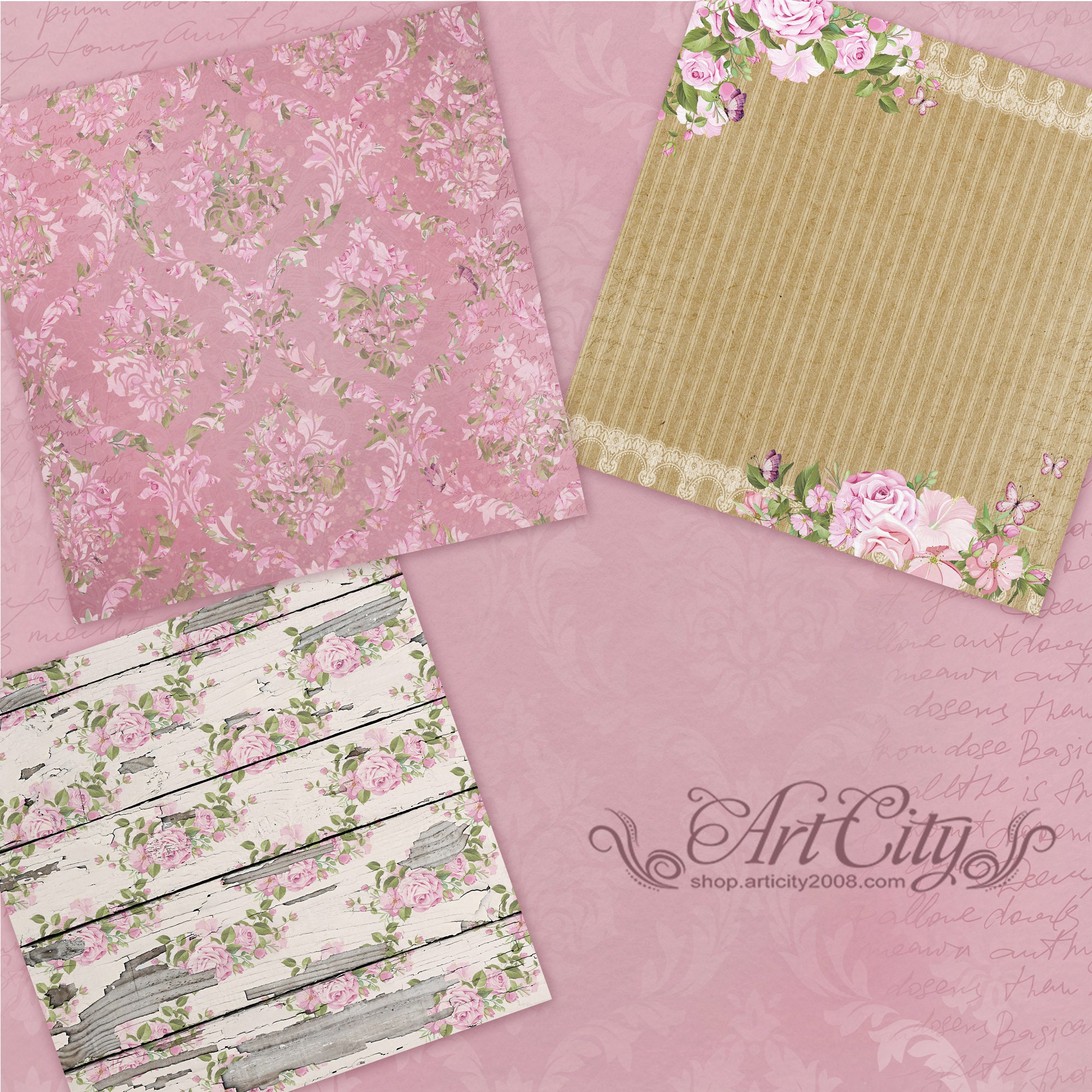 Vintage Digital Paper Blush Flower Scrapbook Background Wood - Etsy