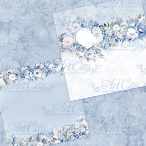 Dusty Blue Digital Floral Scrapbook Paper Pack – Elegant Vintage ...