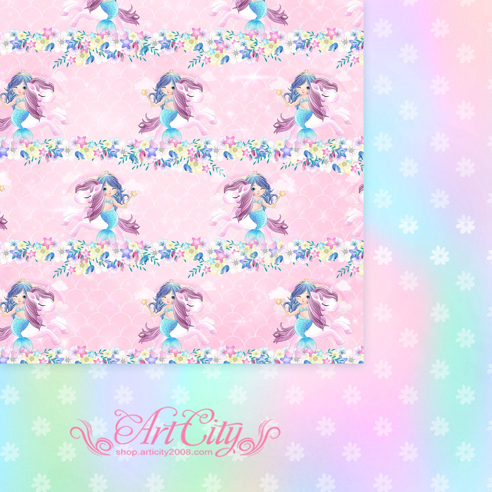 Little Mermaids Digital Paper Cute Children Collection Summer - Etsy