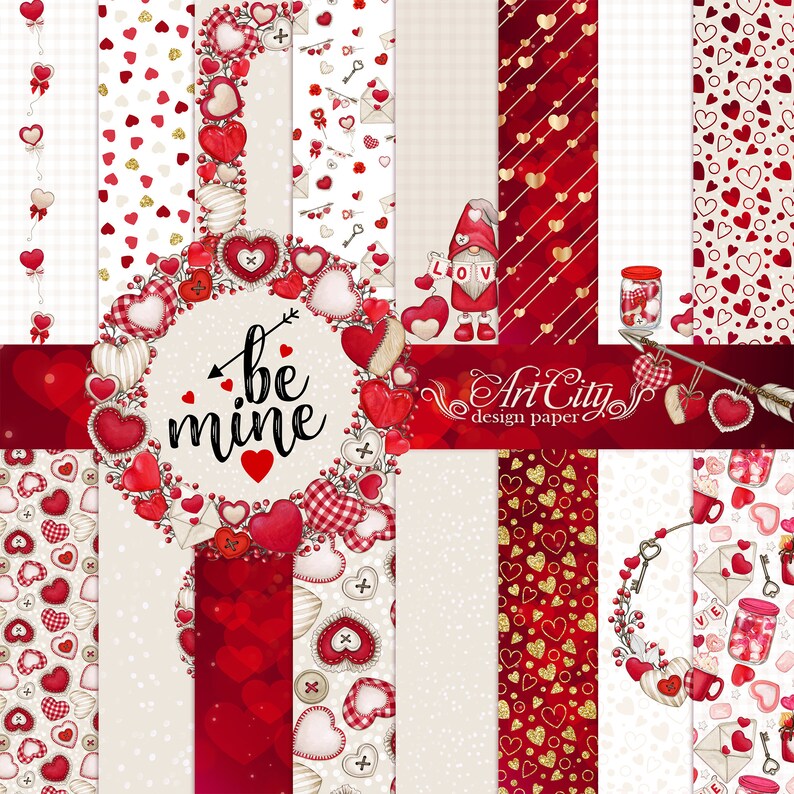 Love Digital Paper Red Heart Scrapbook Background Gold - Etsy