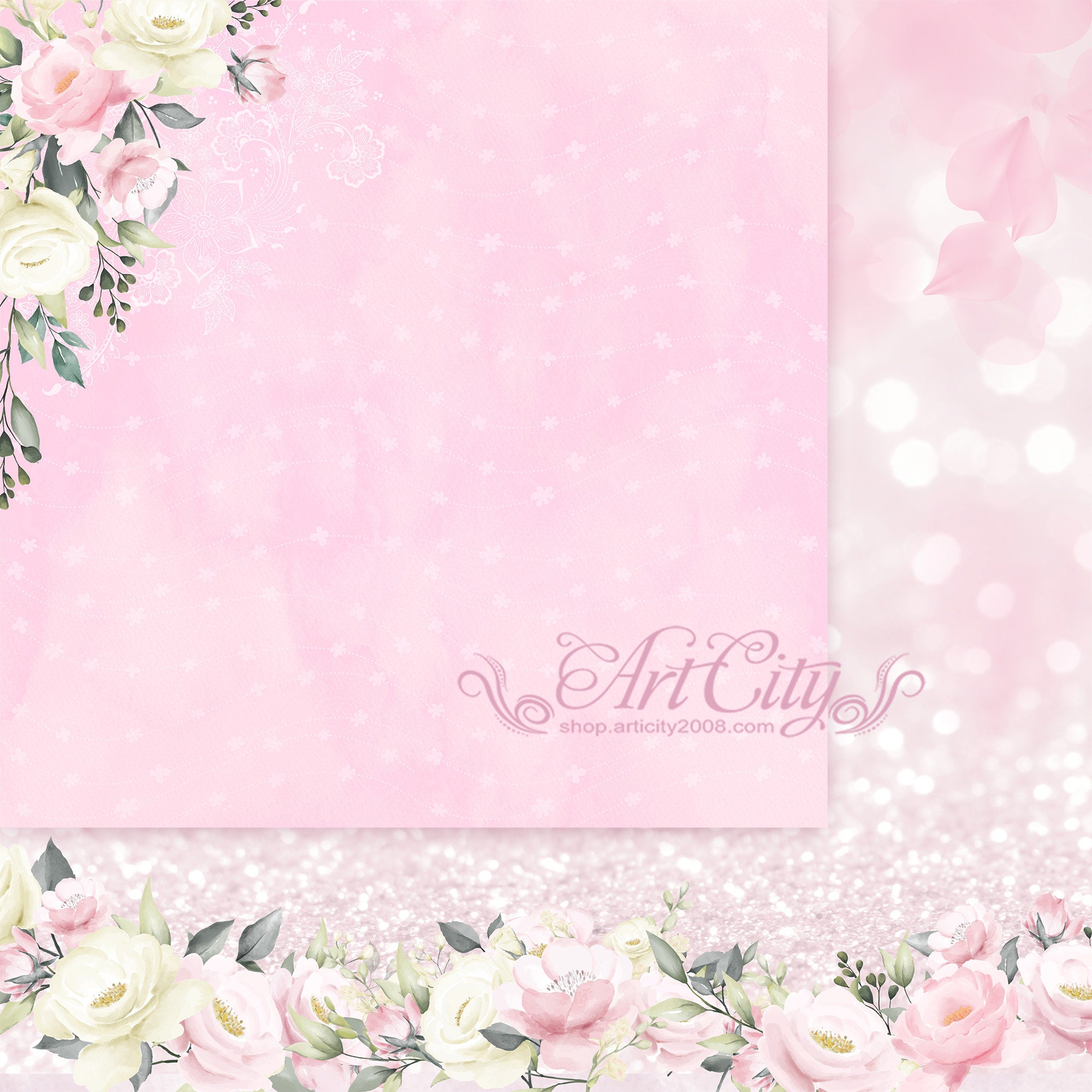 Delicate Wedding Digital Paper Pink Flower Scrapbook | Etsy