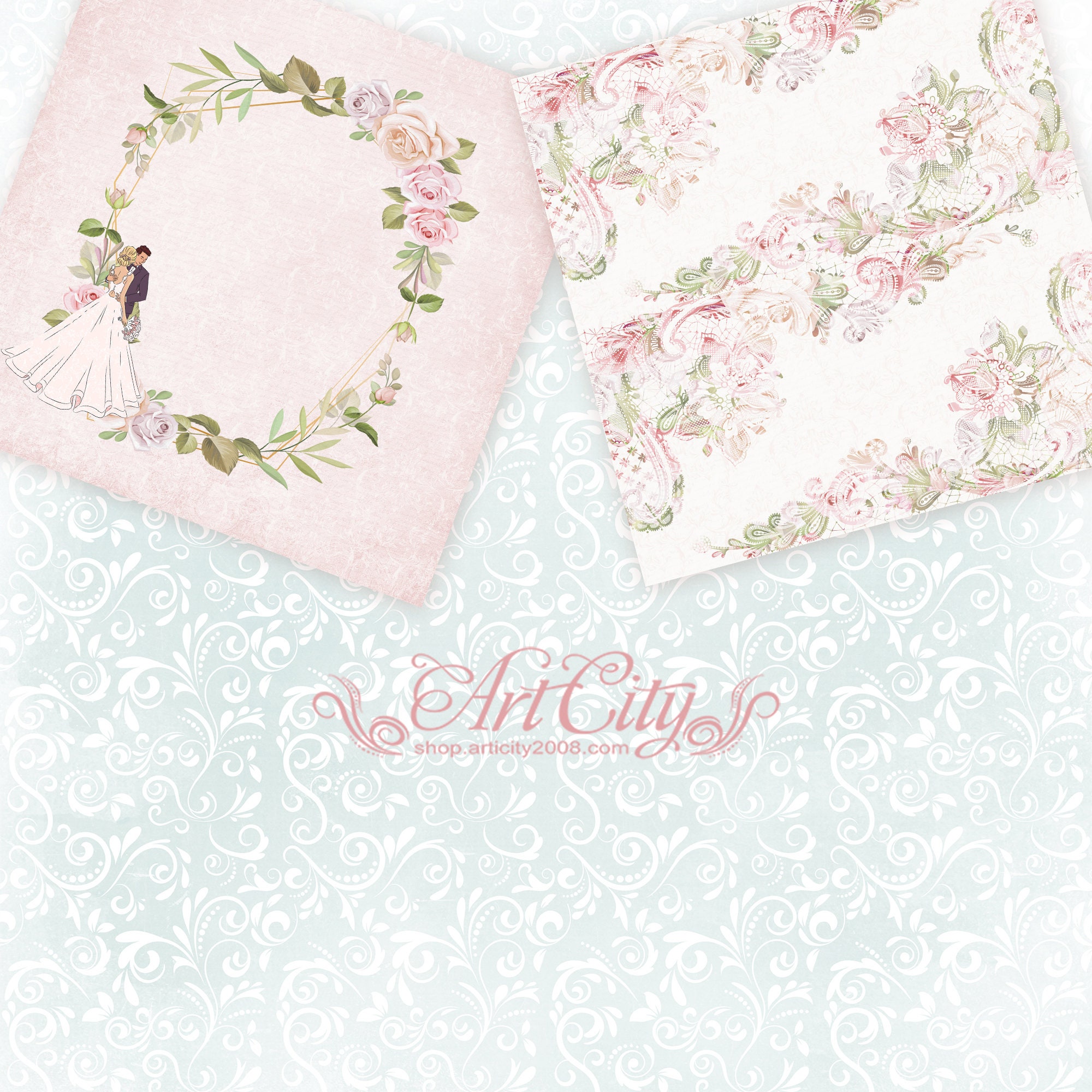 Wedding Digital Paper Bride and Groom Backgrounds Mint | Etsy