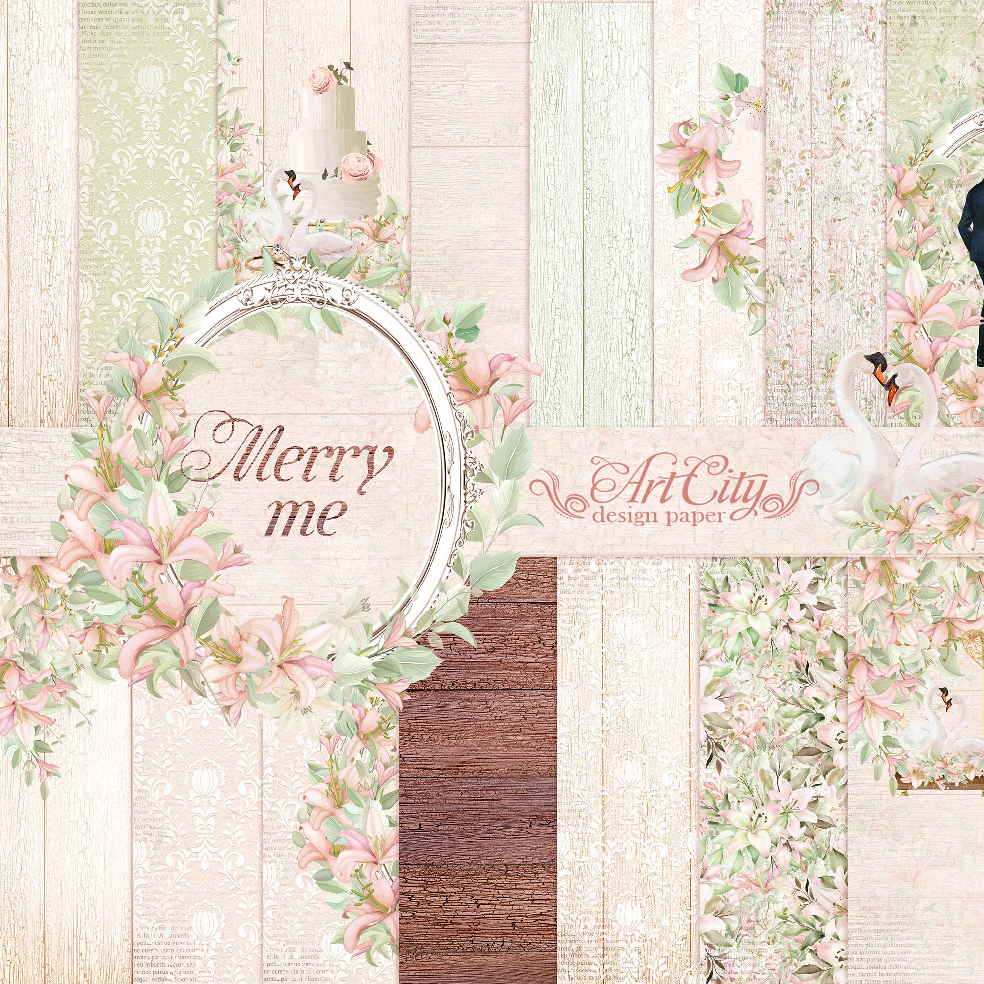 Wedding Digital Paper Scrapbook Bride and Groom Floral - Etsy