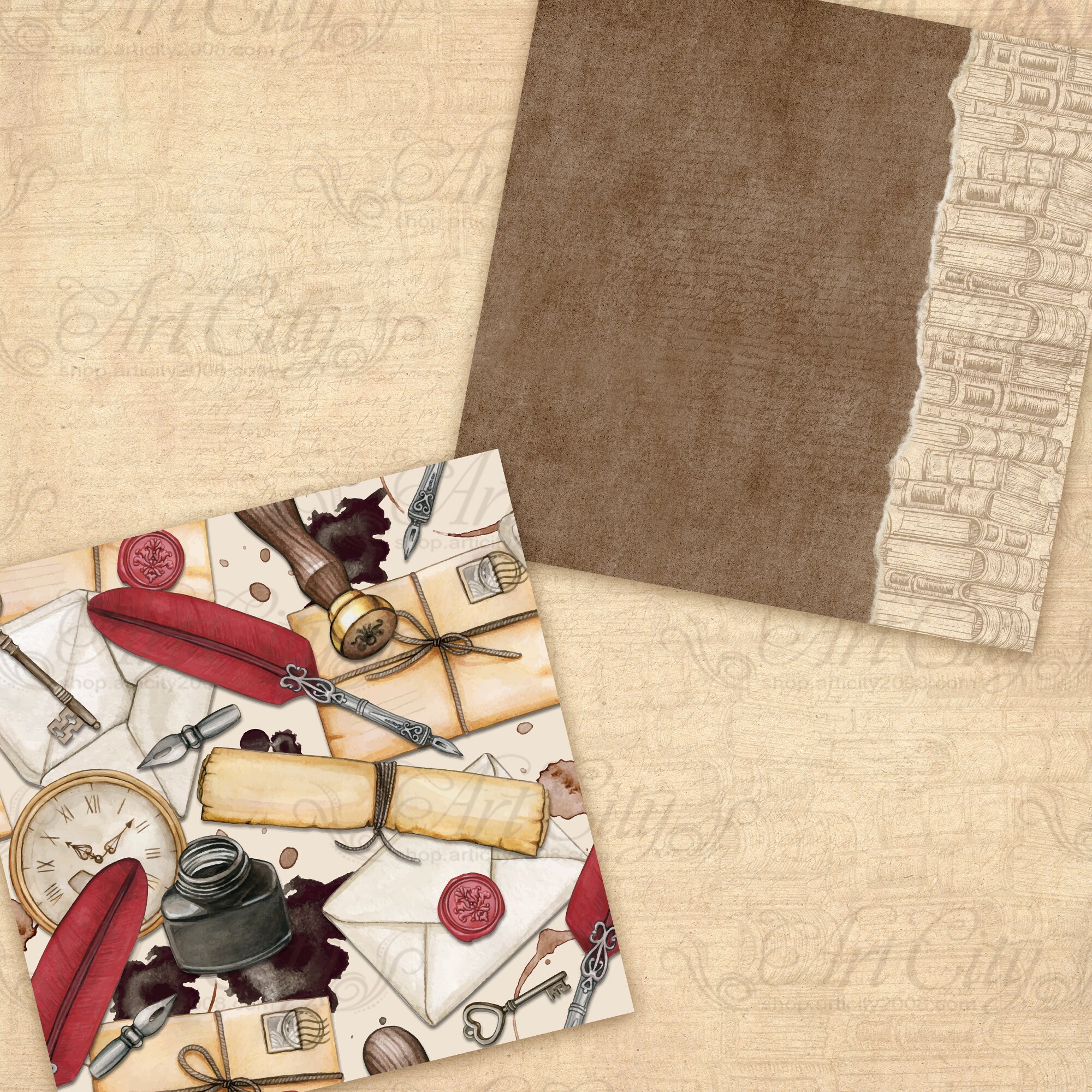 Books Digital Paper Pack - Vintage Library and Typewriter Scrapbook ...