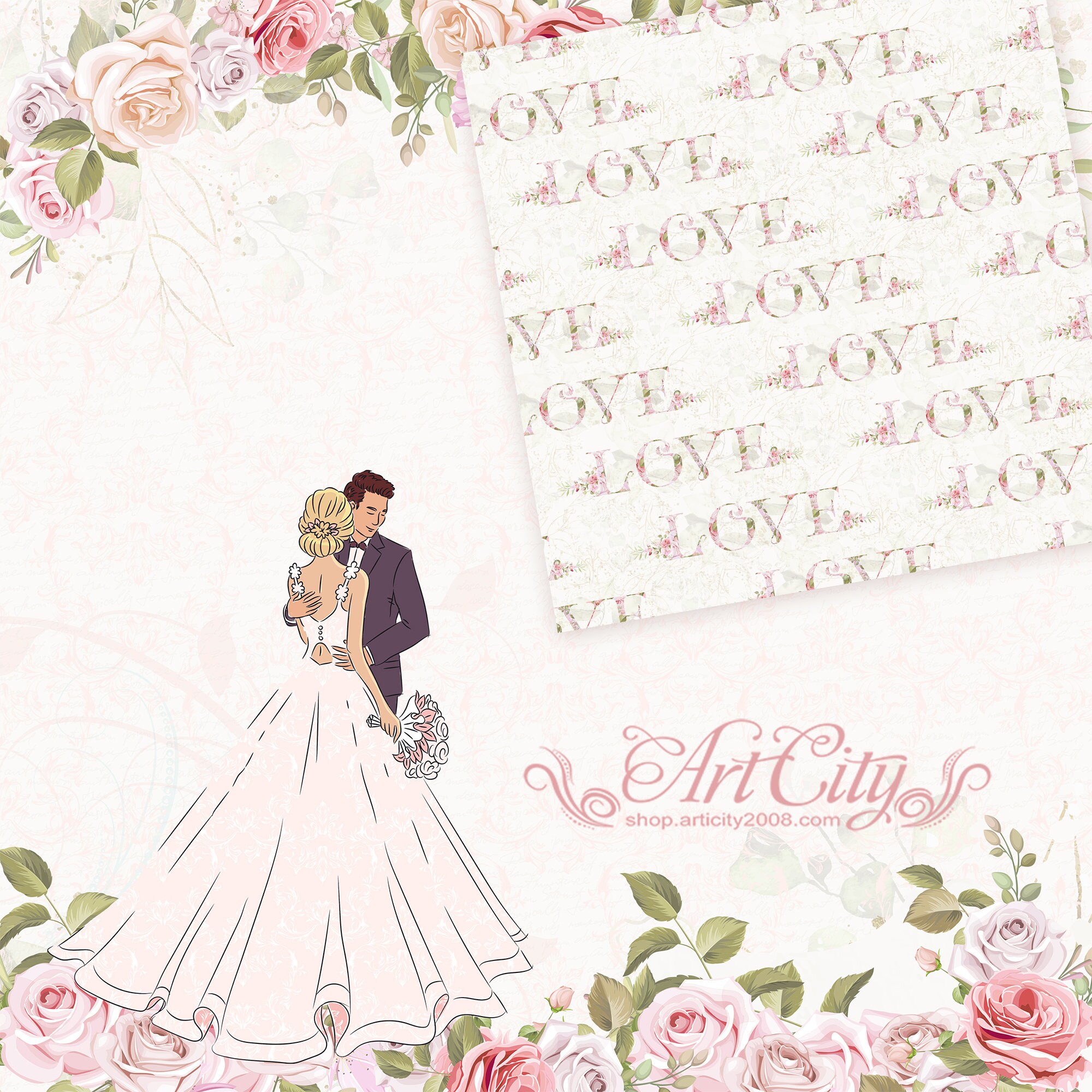 Wedding Digital Paper Bride and Groom Backgrounds Mint | Etsy