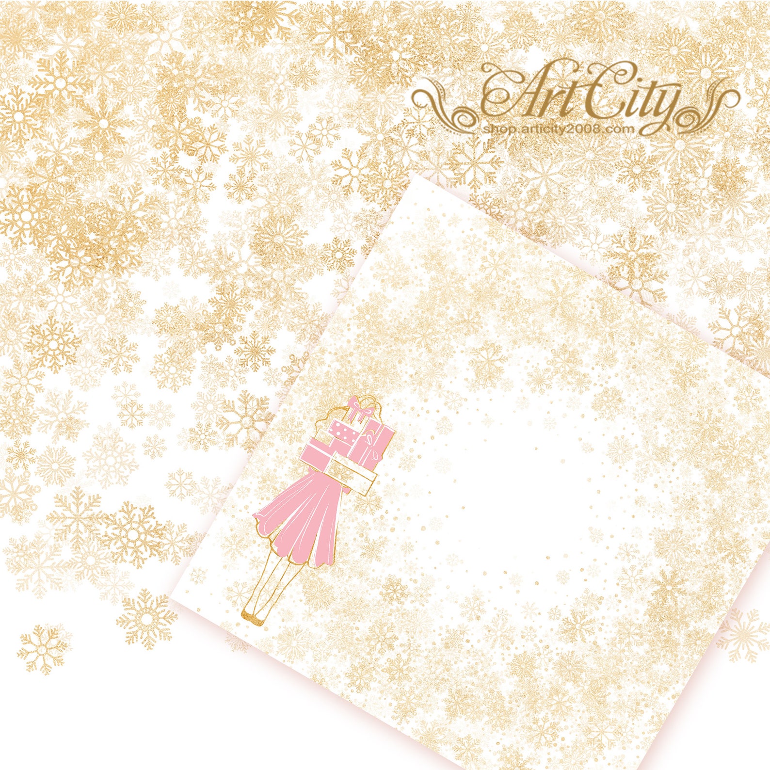 Christmas Digital Paper Rose Gold Scrapbook Winter Background - Etsy