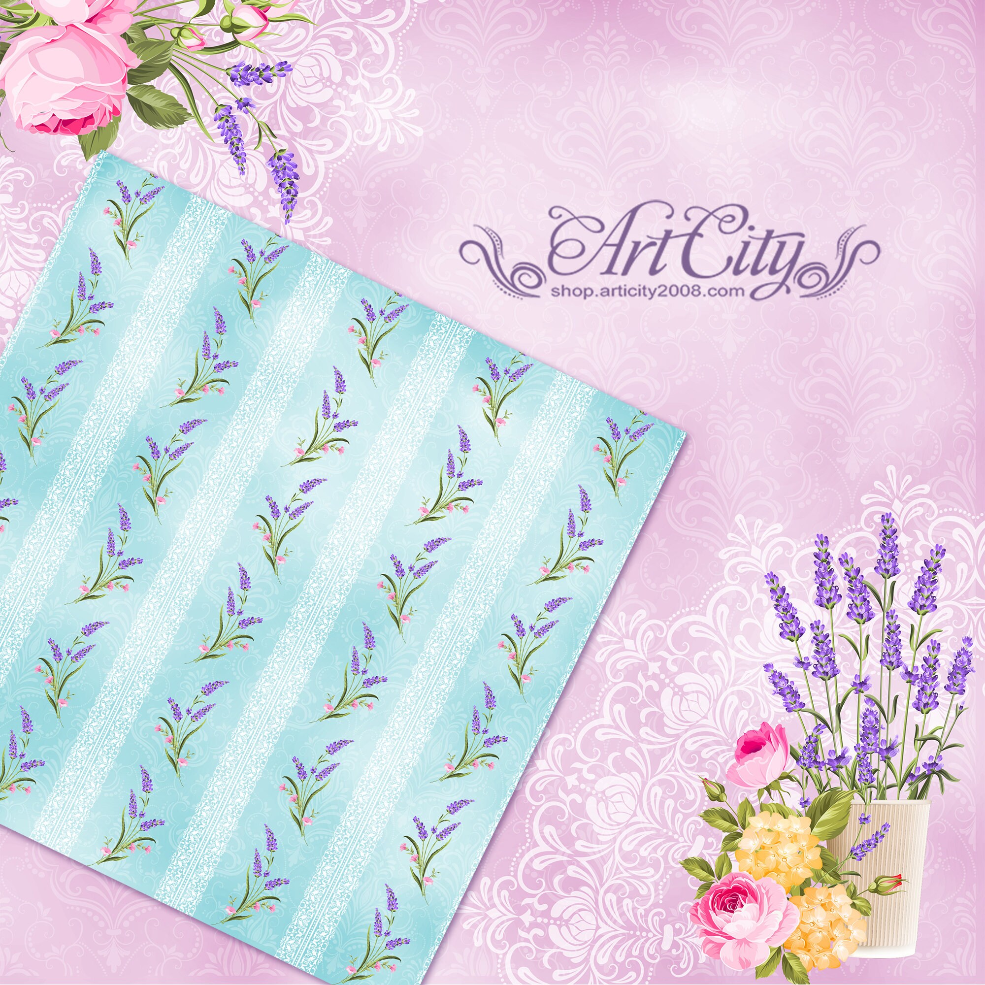 Romantic Vintage Digital Papers Paris Lavender Mint and | Etsy
