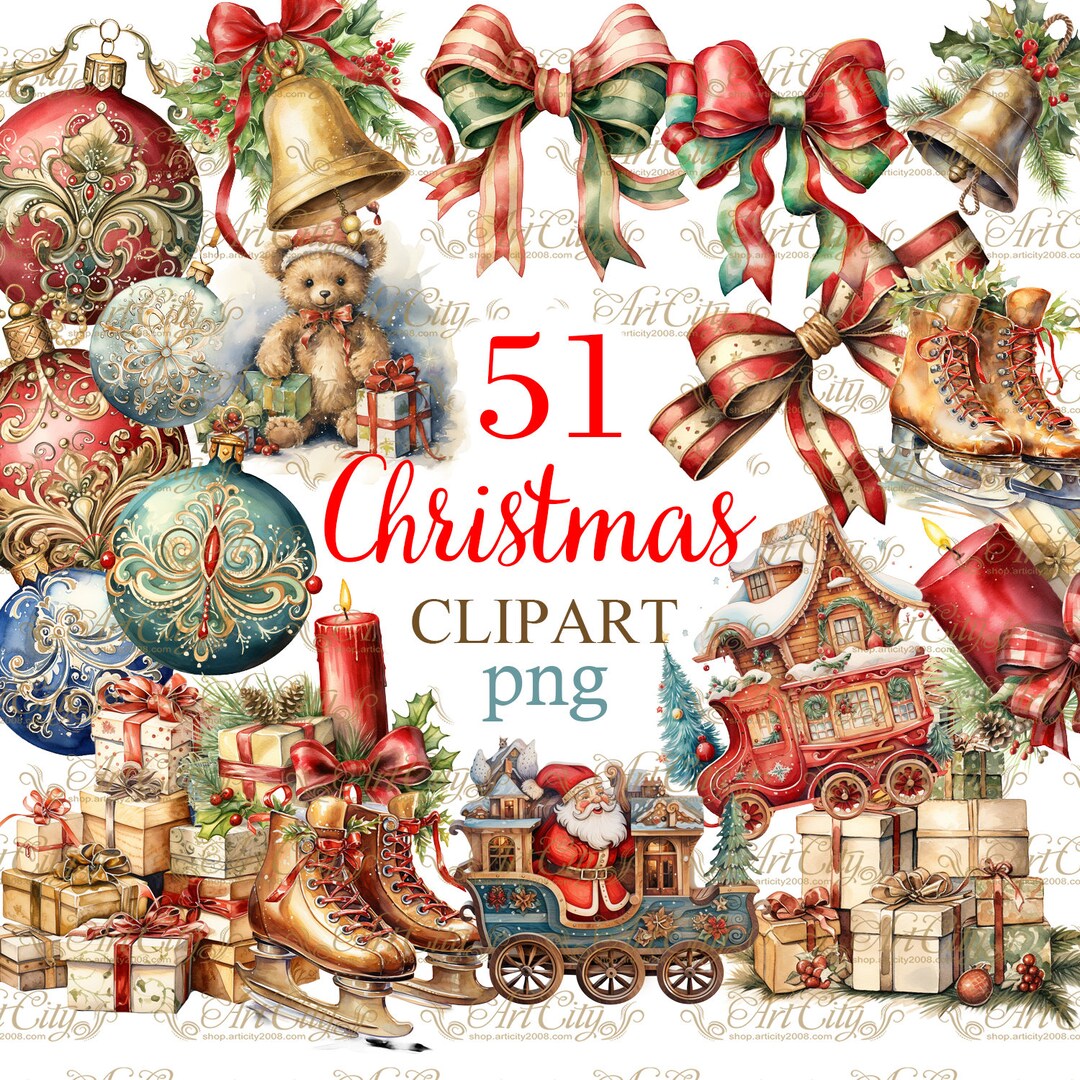 Christmas Digital Clipart Classical Scrapbook Elements Toy, Gifts ...