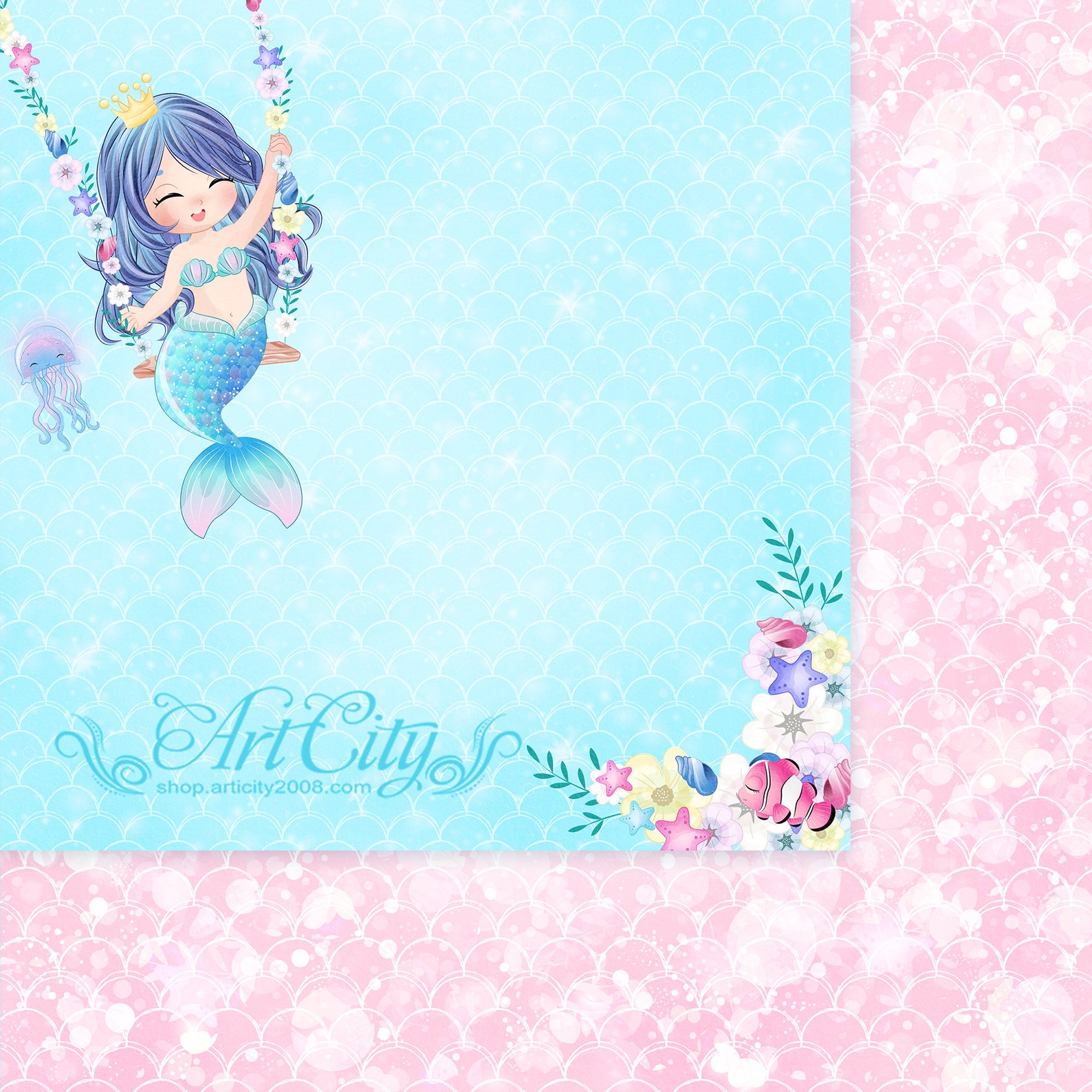 Little Mermaids Digital Paper Cute Children Collection Summer - Etsy