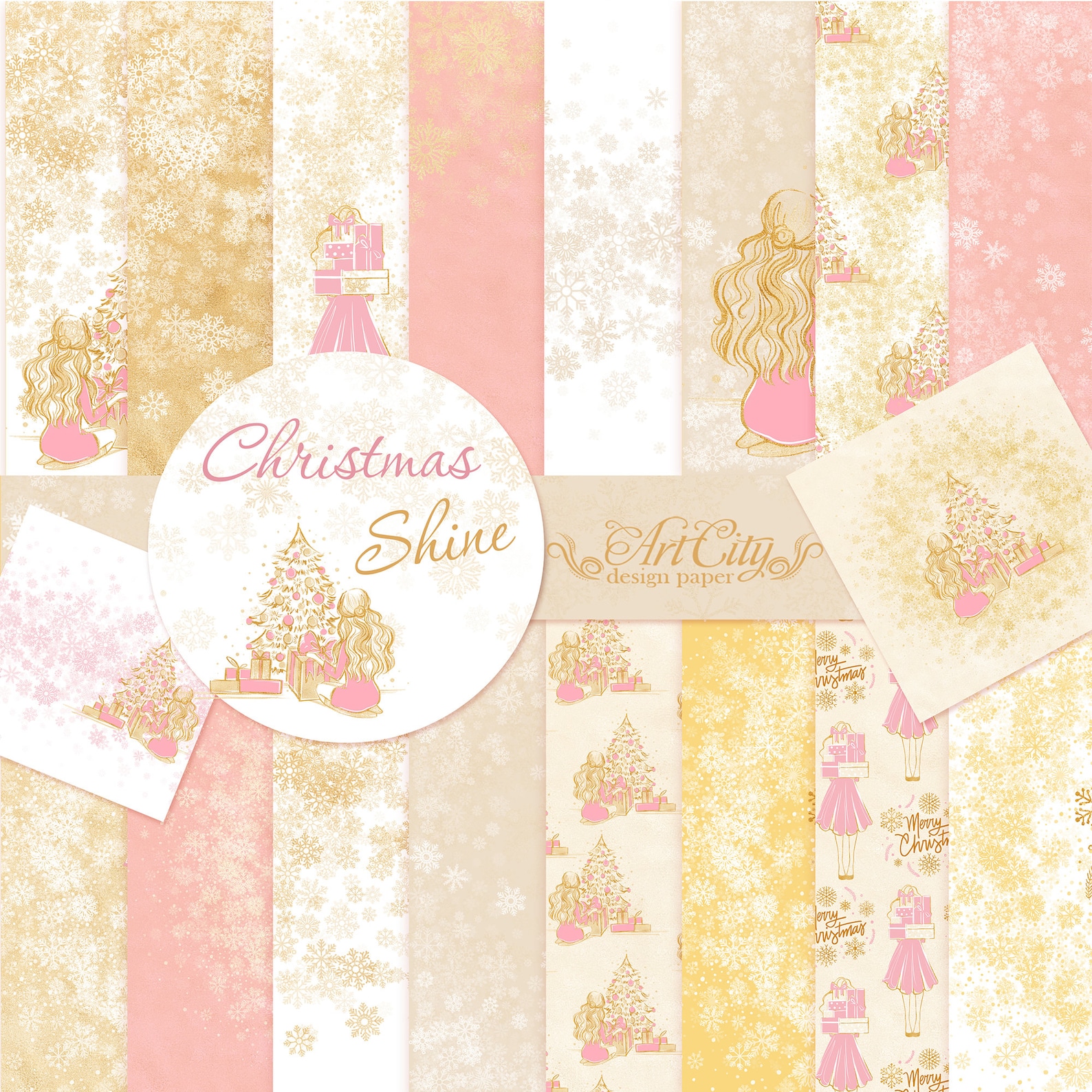 Christmas Digital Paper Rose Gold Scrapbook Winter Background - Etsy