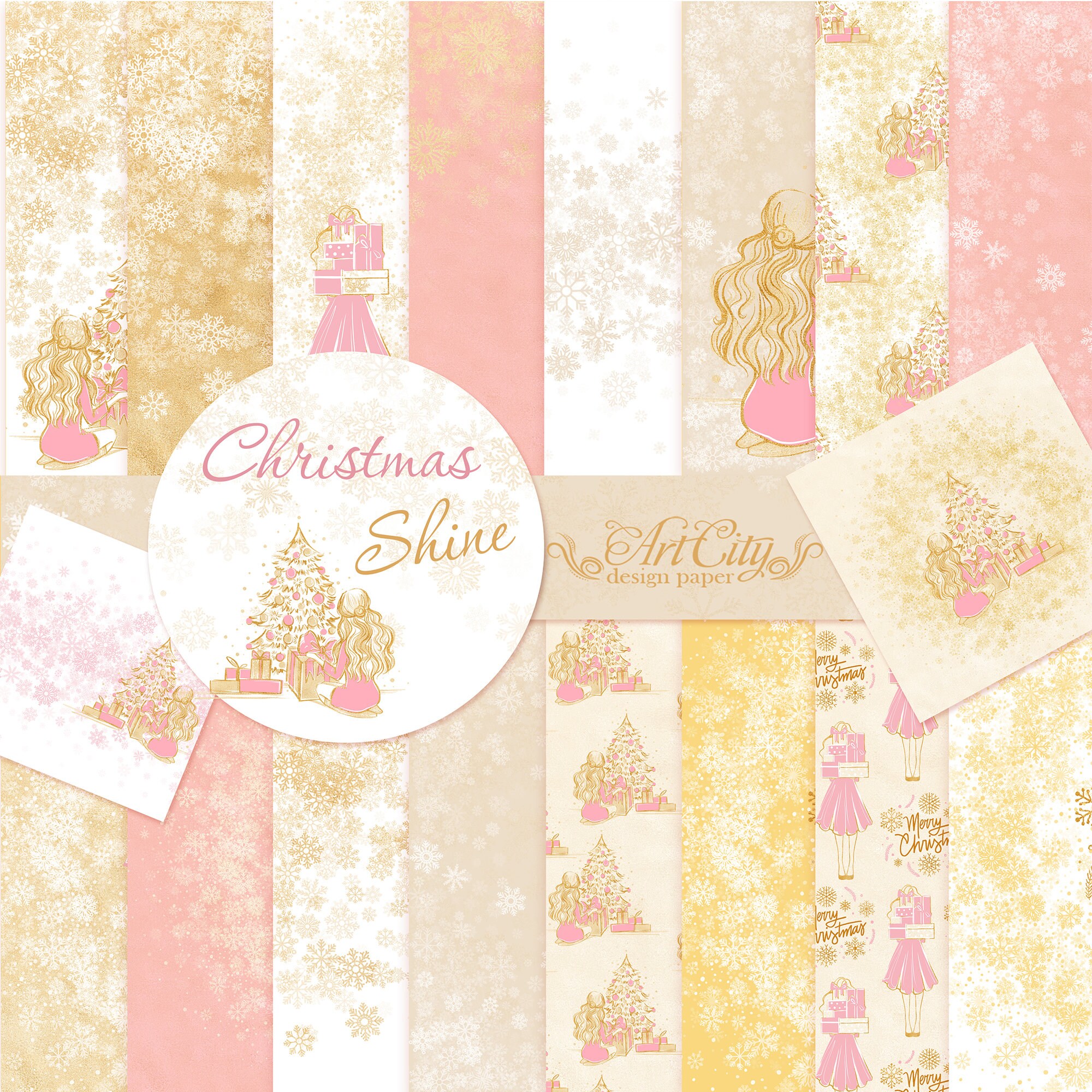 Christmas Digital Paper Rose Gold Scrapbook Winter Background | Etsy