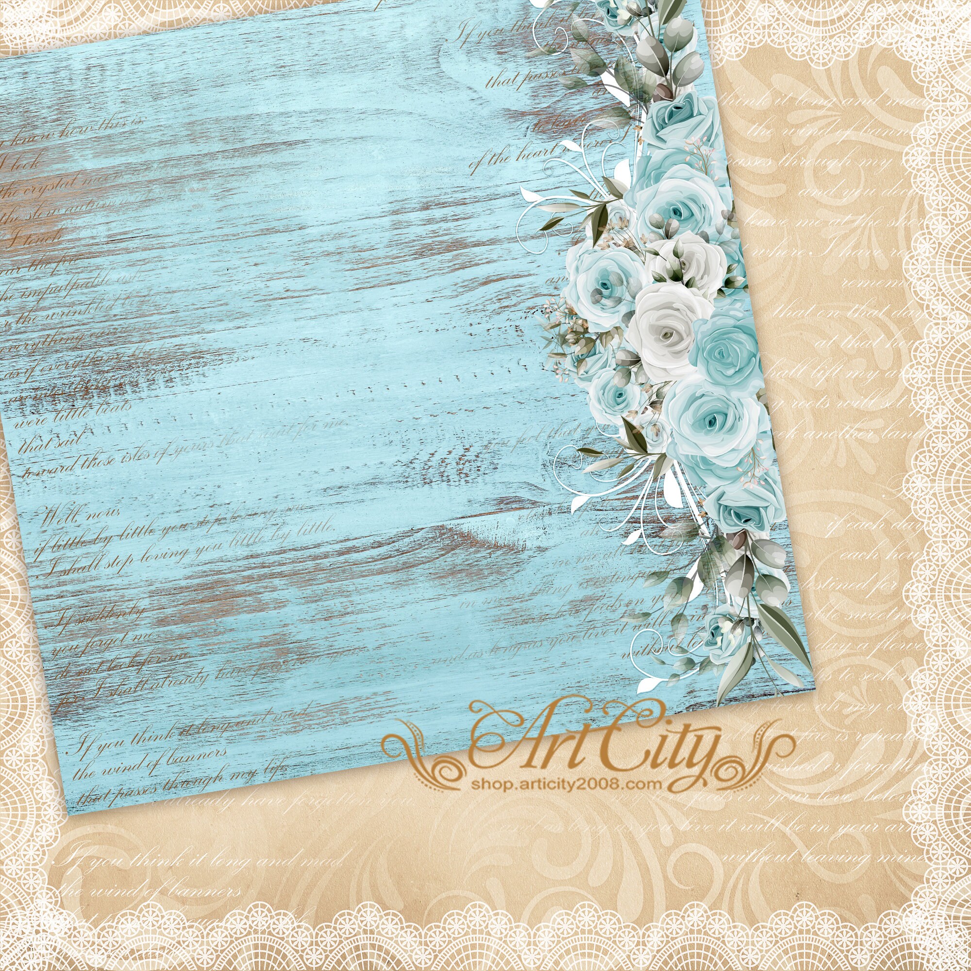 Vintage Digital Paper Blue Flower Scrapbook Background Wood - Etsy