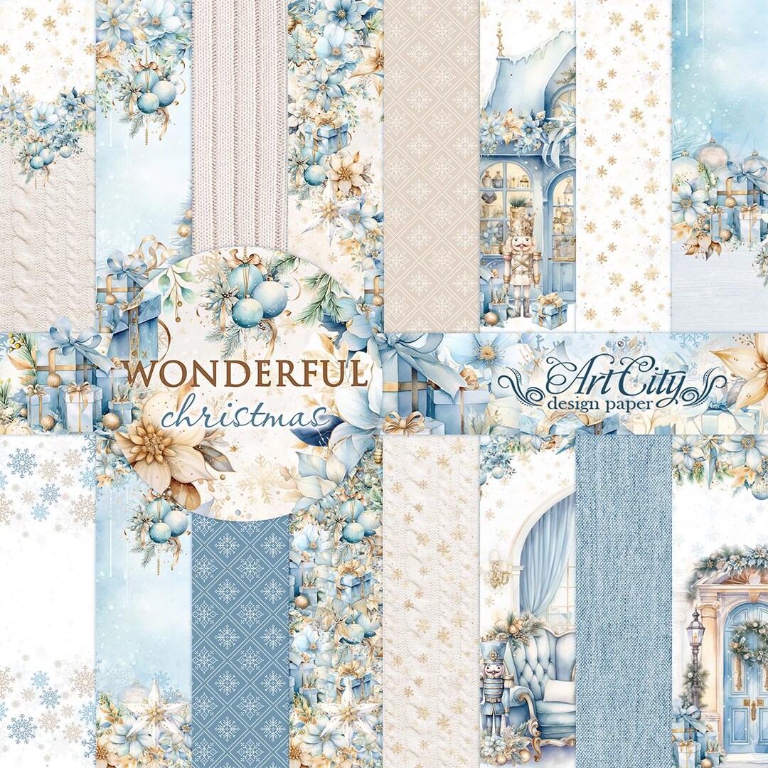 Wonderful Christmas Digital Paper Pack | Blue and White Winter ...