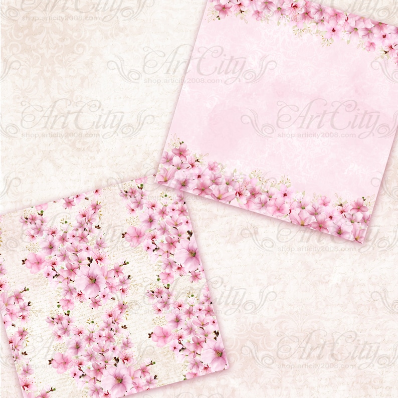 Cherry Blossom Digital Paper Pack - Pink Floral Sakura Backgrounds for ...