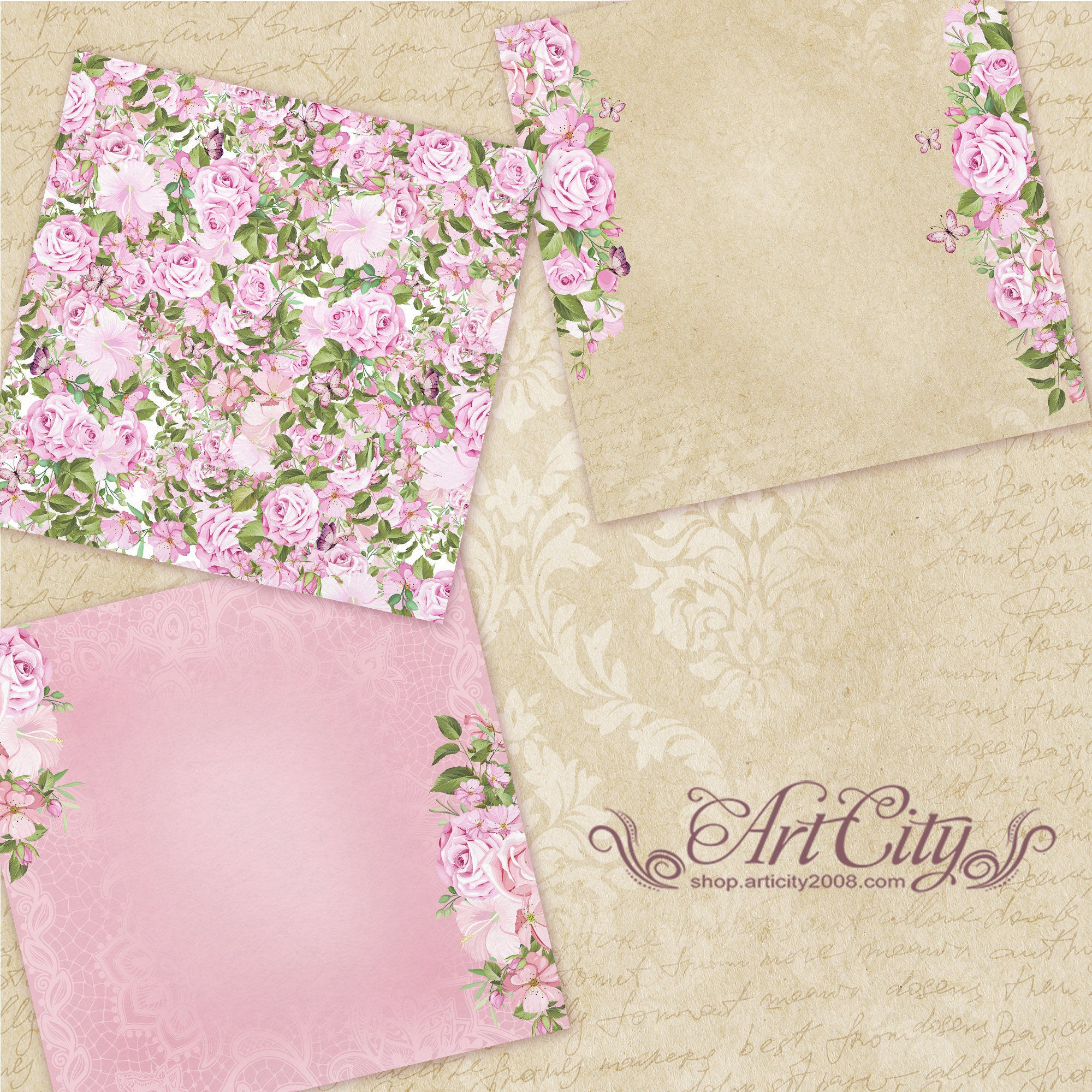 Vintage Digital Paper Blush Flower Scrapbook Background Wood - Etsy