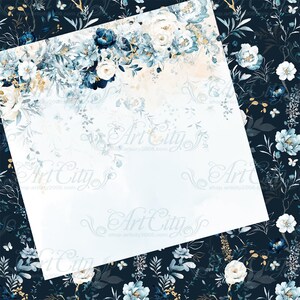 Blue Garden Digital Paper Pack, Elegant Light Blue and Gold Floral ...