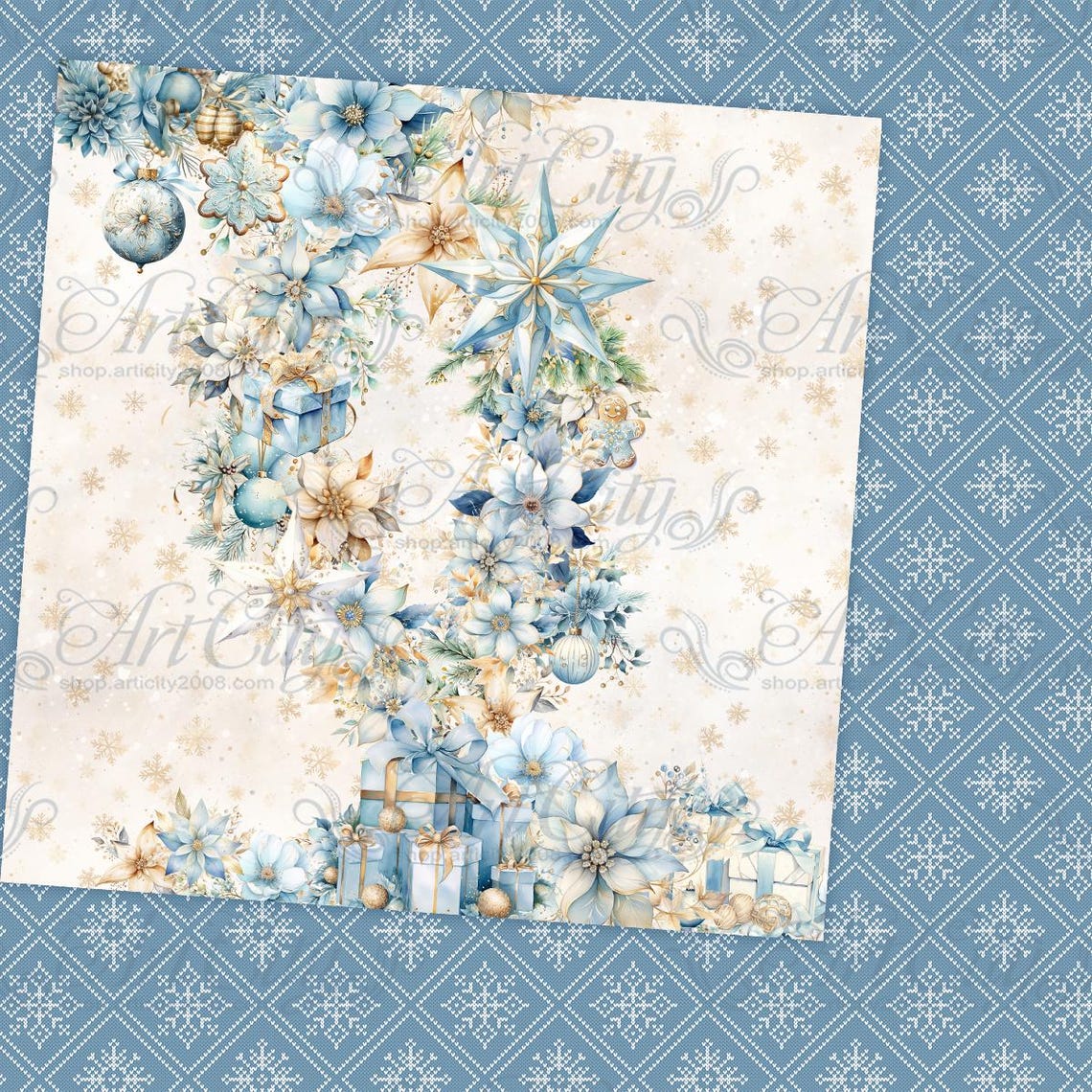Wonderful Christmas Digital Paper Pack | Blue and White Winter ...