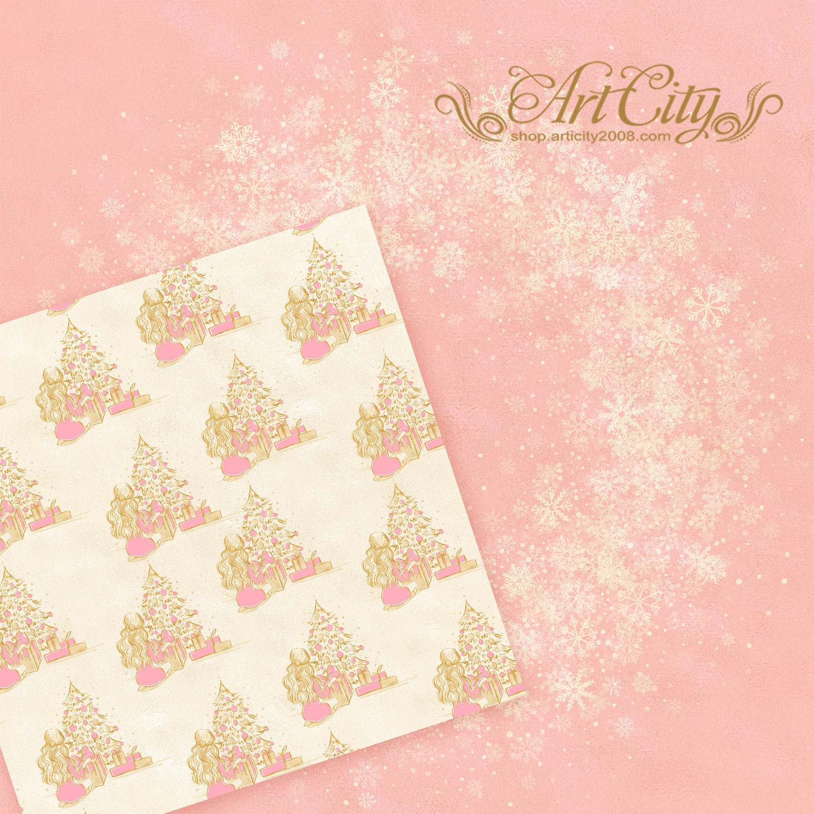 Christmas Digital Paper Rose Gold Scrapbook Winter Background | Etsy